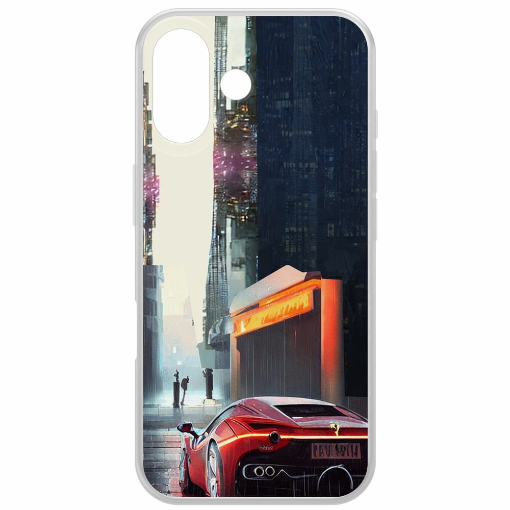 Чехол-накладка Krutoff Clear Case Сити для iPhone 16, прозрачный, полиуретан (PU)