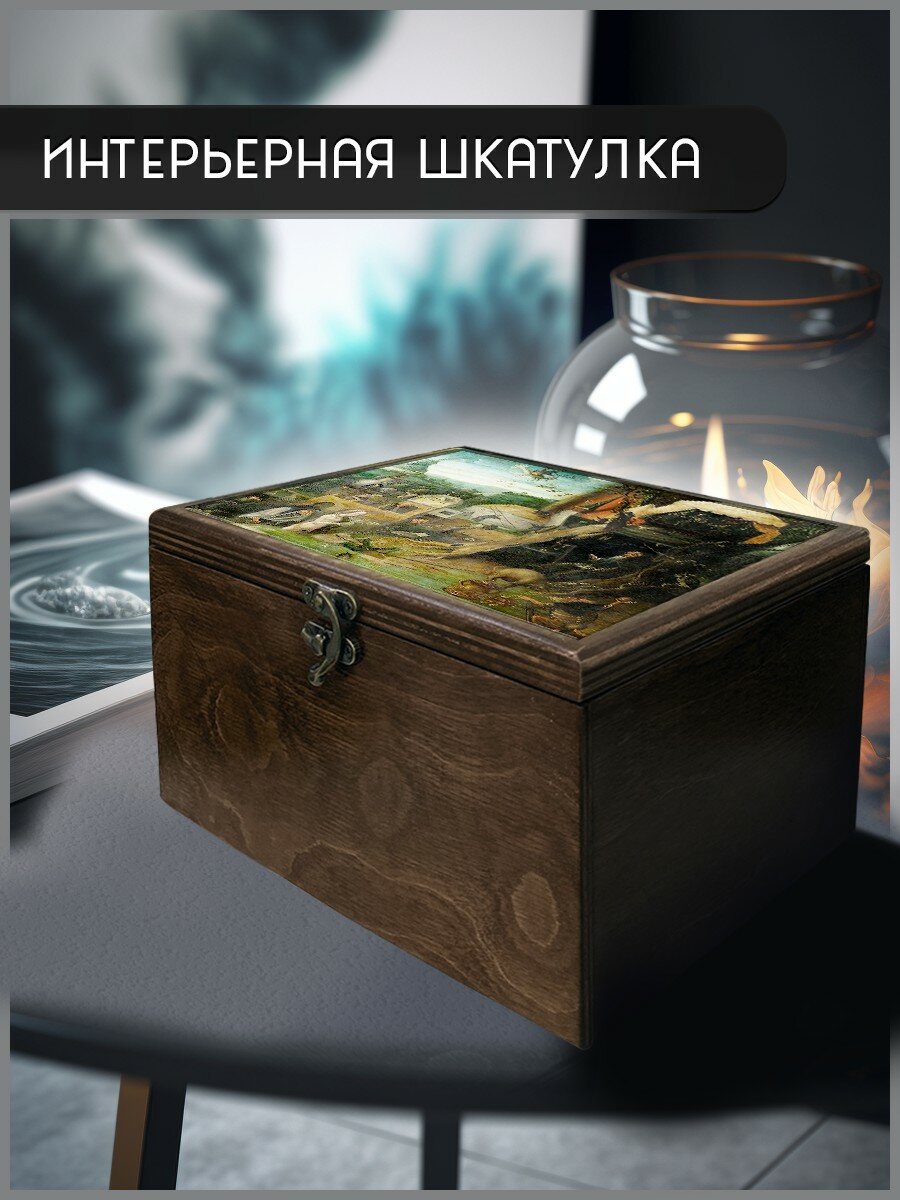 Шкатулка интерьерная для украшений универсальная 22x17x12 см искусство Иероним Босх (Искушение святого Антония, Возрождение, средневековье, атмосфера) - 2064
