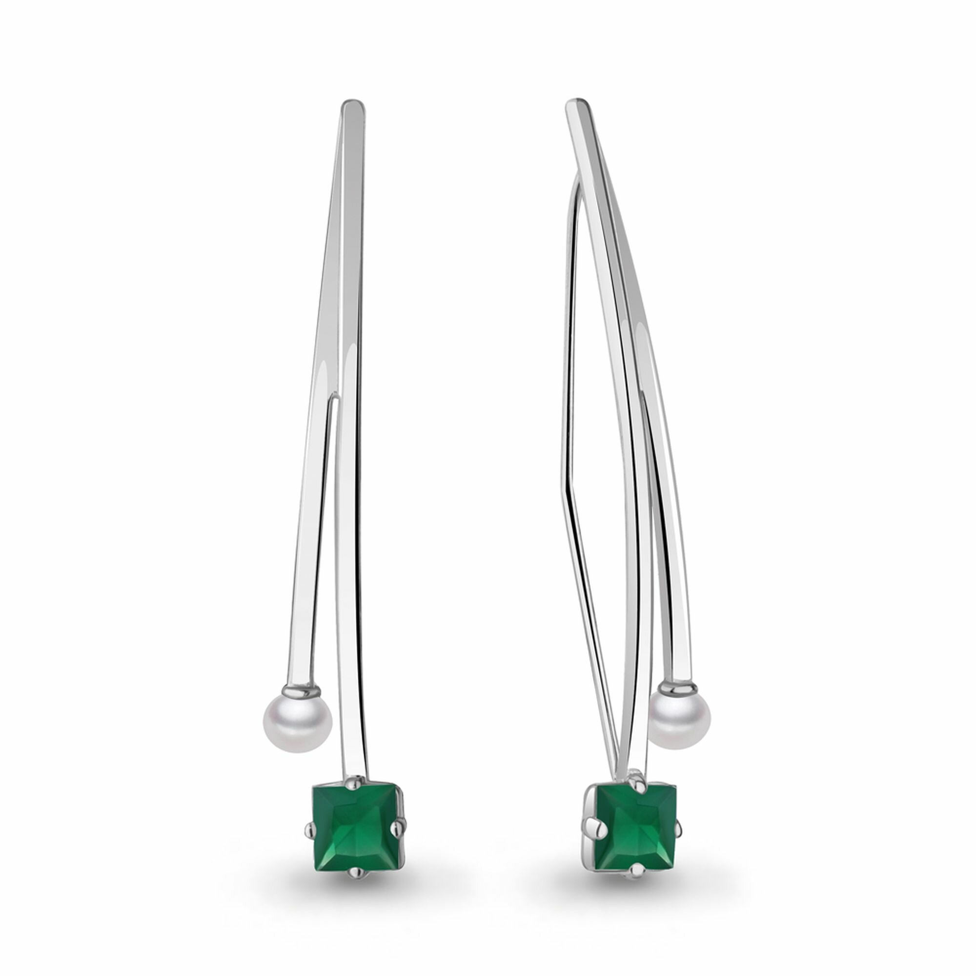 Серьги, серебро, 925 проба, родирование, жемчуг, агат