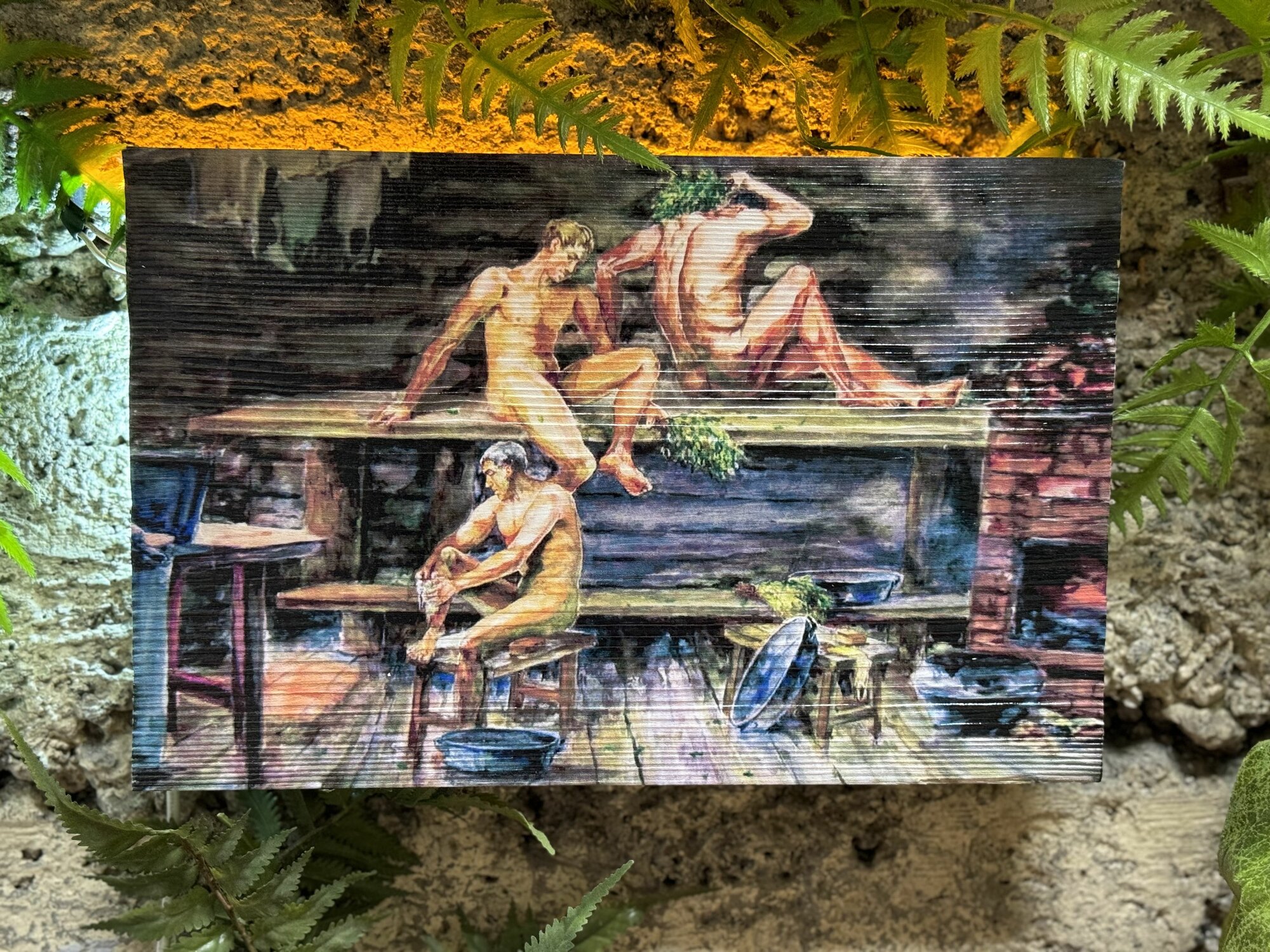 Табличка для бани Оберег - 3 друга в парилке в бане 20х30см