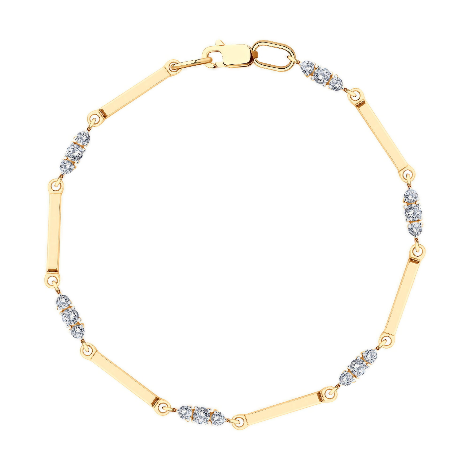 Браслет, красное золото, 585 проба, фианит