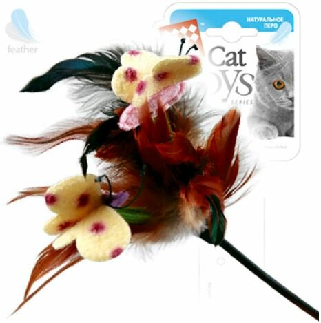 GIGWI Дразнилка на стеке с перьями и бабочками 43+12см (75081)