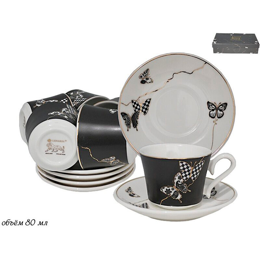 Кофейный набор 12 пр Lenardi Butterfly, фарфор, 100 мл