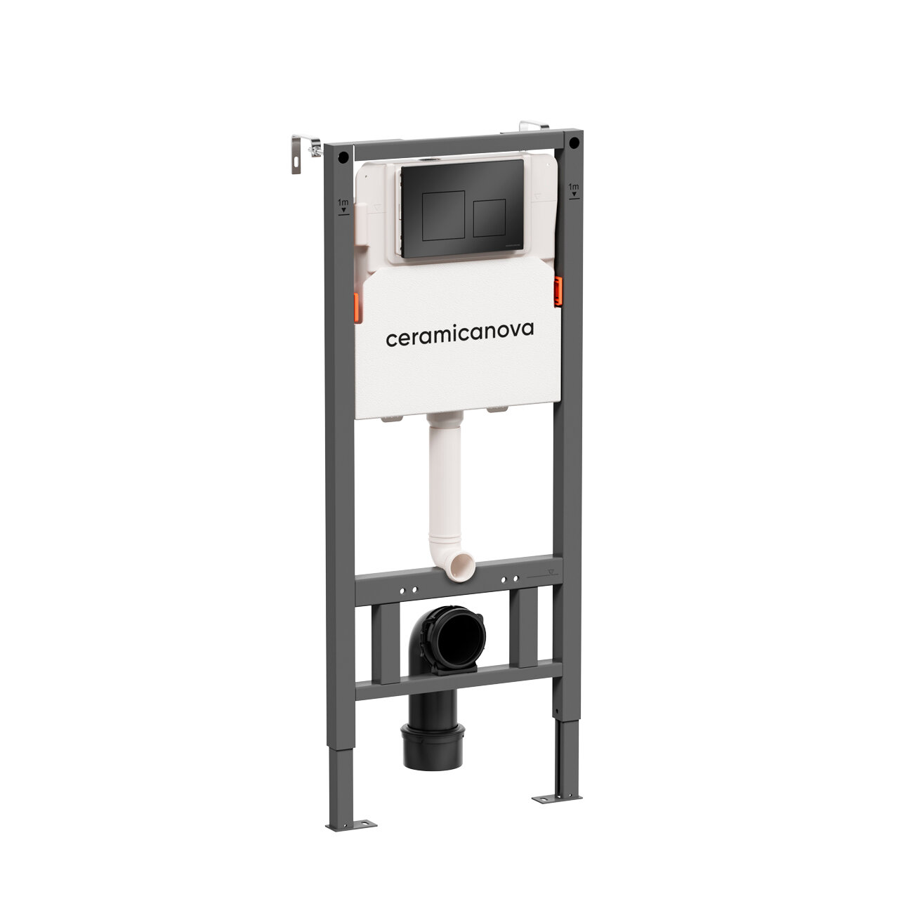 Система инсталляции для унитазов Ceramicanova Balance с кнопкой смыва Square, цвет черный матовый, и креплениями, арт. CN121002MB