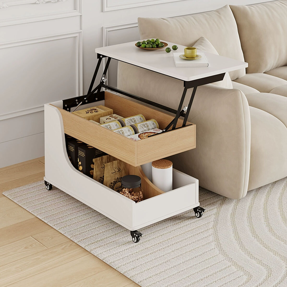 Приставной сервировочный столик-трансформер на колесиках Harris Lift (светлый)