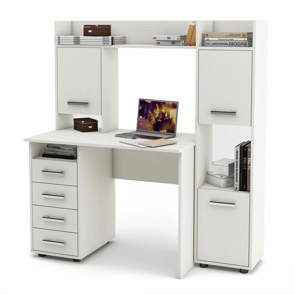 Стол письменный, компьютерный и стеллаж Остин (Ливерпуль) 12 белое дерево