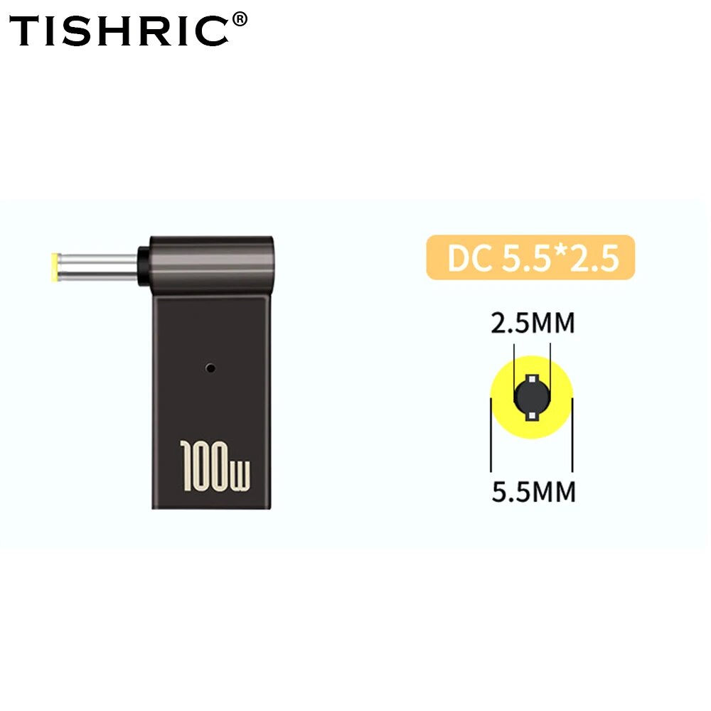 TISHRIC Конвертер USB-C в DC 100 Вт 5.5x2.5mm
