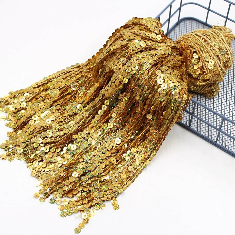 Кружево с бахромой и пайетками Abei 30см Light Gold