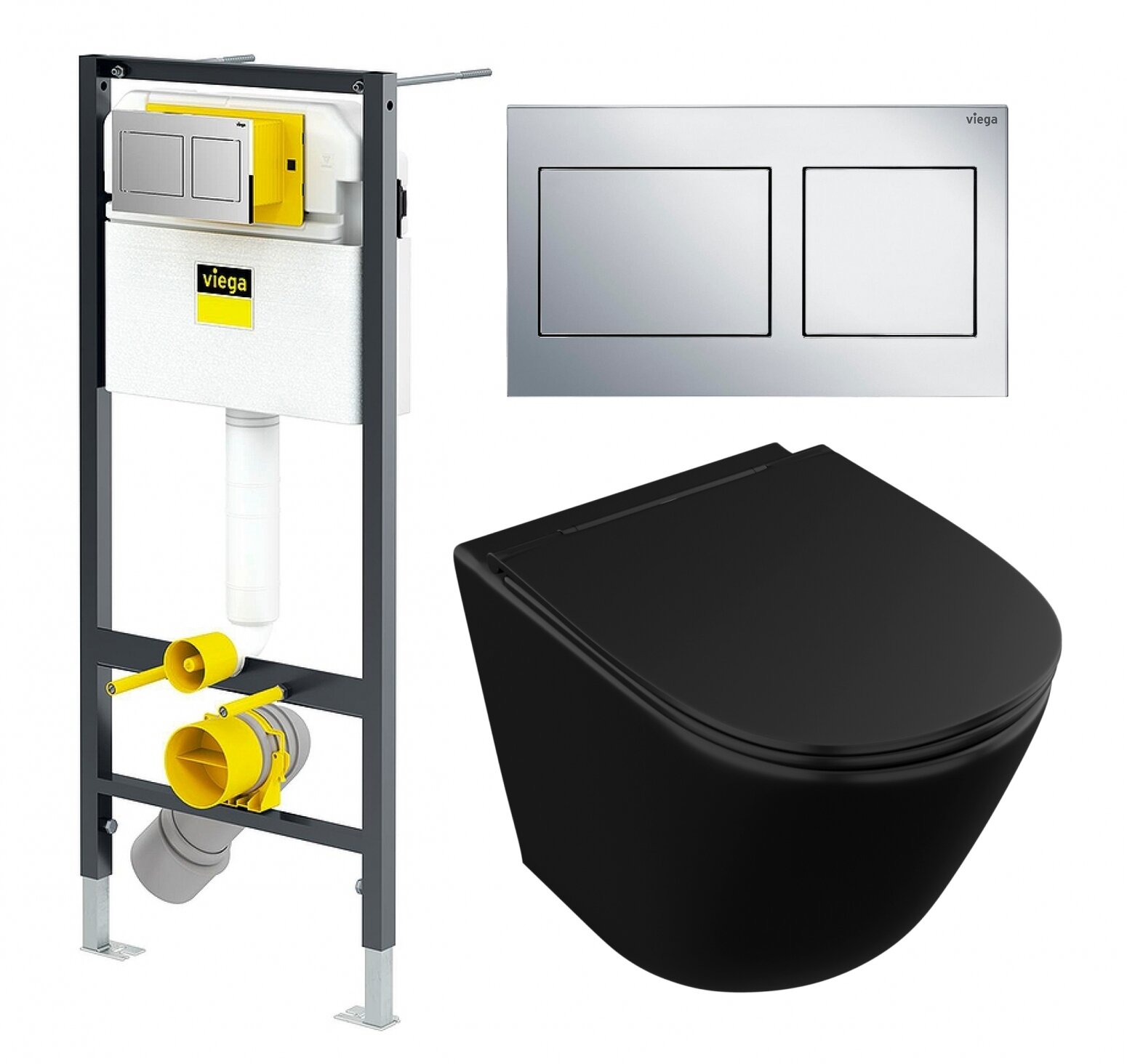 Комплект 3 в 1 инсталляция Viega Prevista Dry 8524.14 792596 + Унитаз подвесной Owl 1975 Vind Cirkel-H Matt Black OWLT190305 + кнопка хром