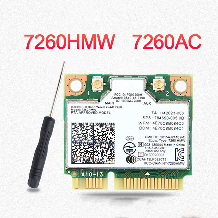 Беспроводная сетевая карта mini pci-e wi-fi dual band 7260hmw 7260ac, bluetooth 4.0, до 867 мбит/с (5 ггц) + 300 мбит/с (2,4 ггц)