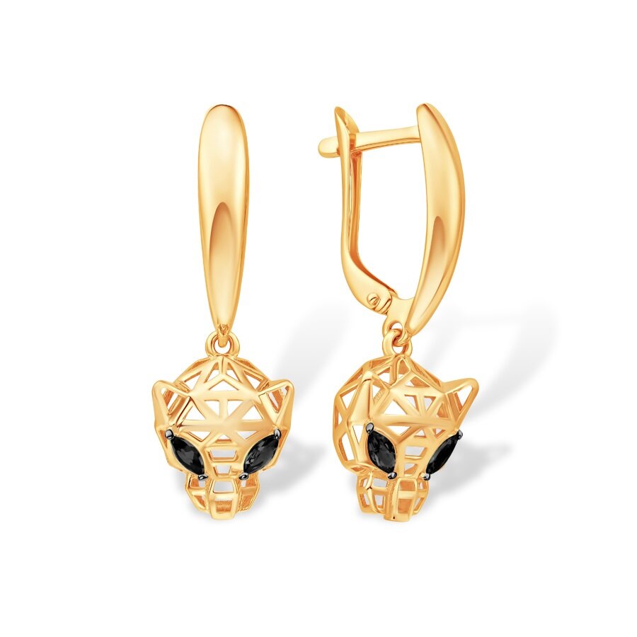 Серьги, золото, 585 проба, фианит