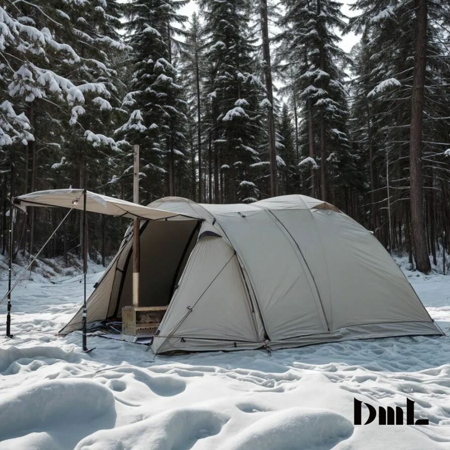 Палатка туристическая 2 человека двухслойная водонепроницаемая из оснащена отверстием для печкой и снежной юбкой, с тамбуром , Подходит для весны лета осени и зимы охоты рыбалки и пеших походов