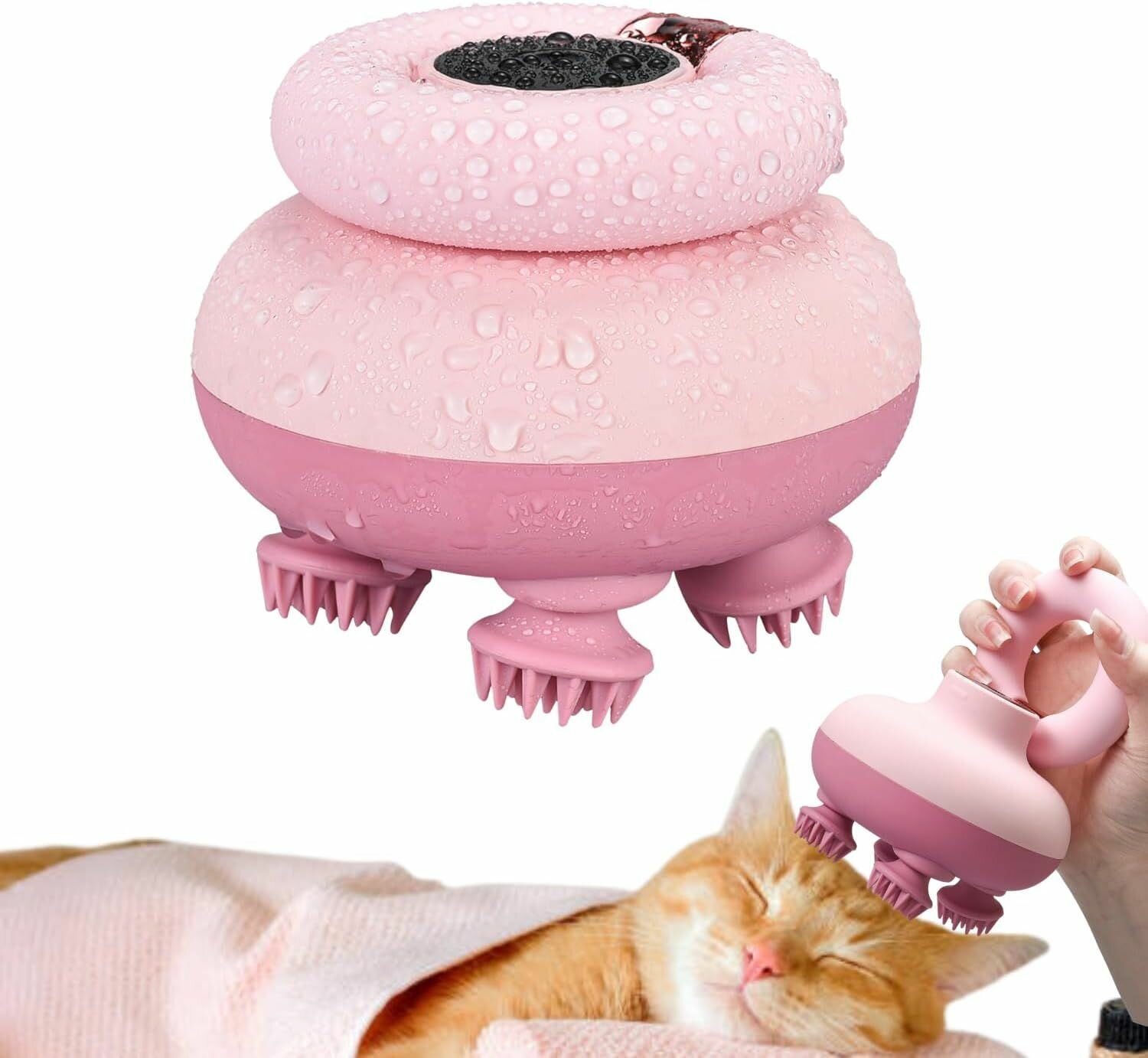 Мягкий электрический массажер для домашних животных Usb-зарядка 3D голова моющаяся игрушка для кошек 1200 мАч(Розовый) -hj