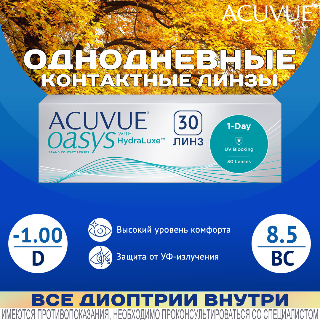 Контактные линзы ACUVUE Oasys 1-Day with HydraLuxe D-4,50, R 8.5, однодневные, 30 шт.