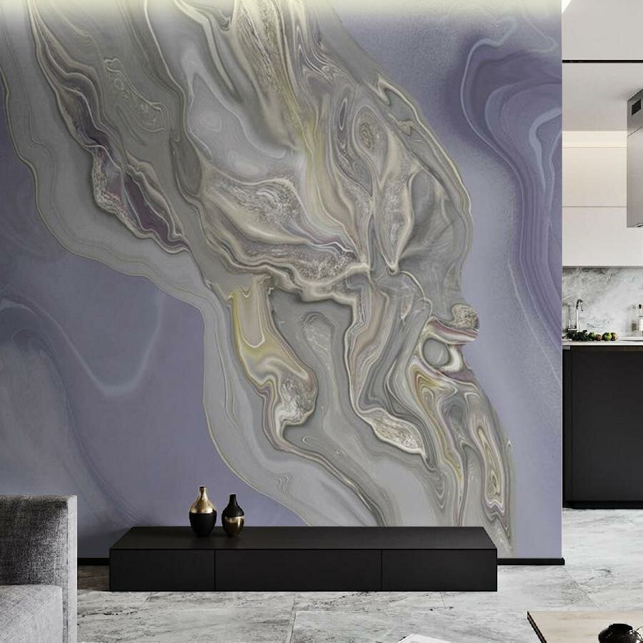 Фотообои Флюид Арт сиреневый серый 13-608-S-Холст 270 x 200 см (ВхШ) Бесшовные, флизелиновые, влагостойкие обои MasterFresok