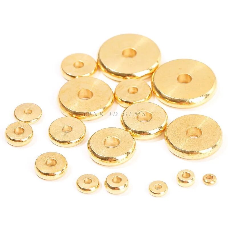 Золотые плоские круглые бусины из латуни Buy Bao Ji 3-14 мм 100 шт 4x1mm hole 1.5mm, 01