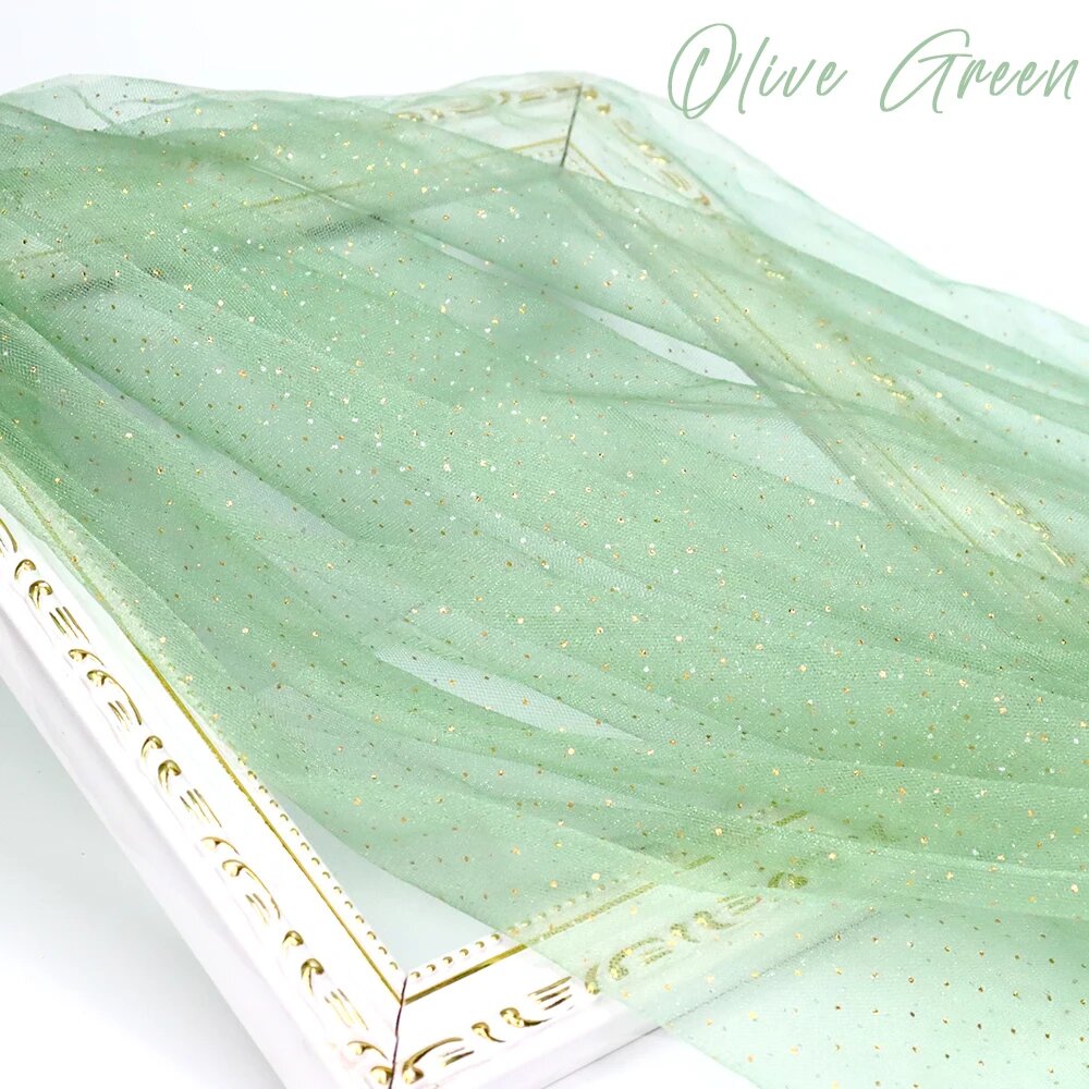 Золотистая тюлевая ткань в горошек CeleProz Зеленый, Olive Green