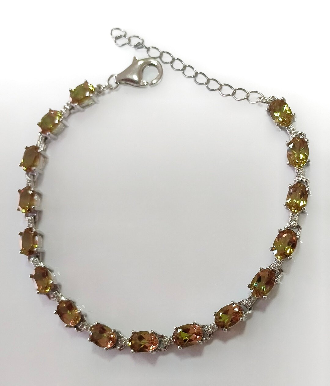 Браслет, серебро, 925 проба, родирование, султанит, циркон