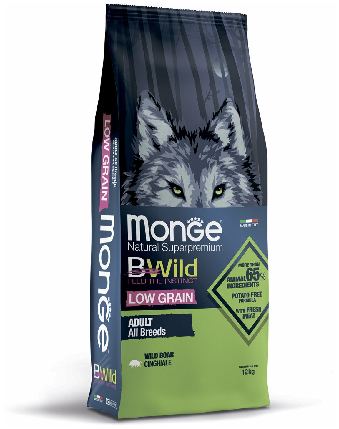 Корм сухой Monge Dog BWild Low Grain, низкозерновой из мяса дикого кабана, для взрослых собак всех пород, 12 кг