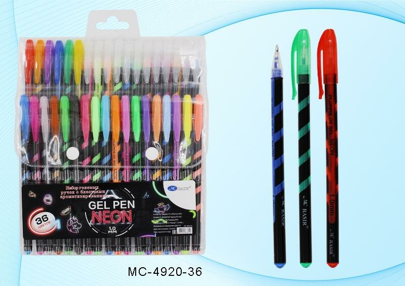 Набор гелевых ручек Miraculous 36 цветов ароматизированные, неон пастель с блестками, пластиковый корпус (МС-4920-36)