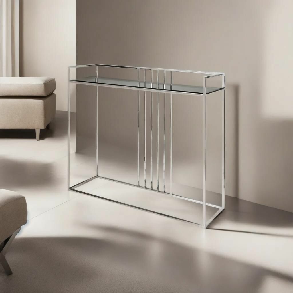 Консольный столик, консоль в прихожую SEOUL 800х875х250мм (хром/стекло серое графит)