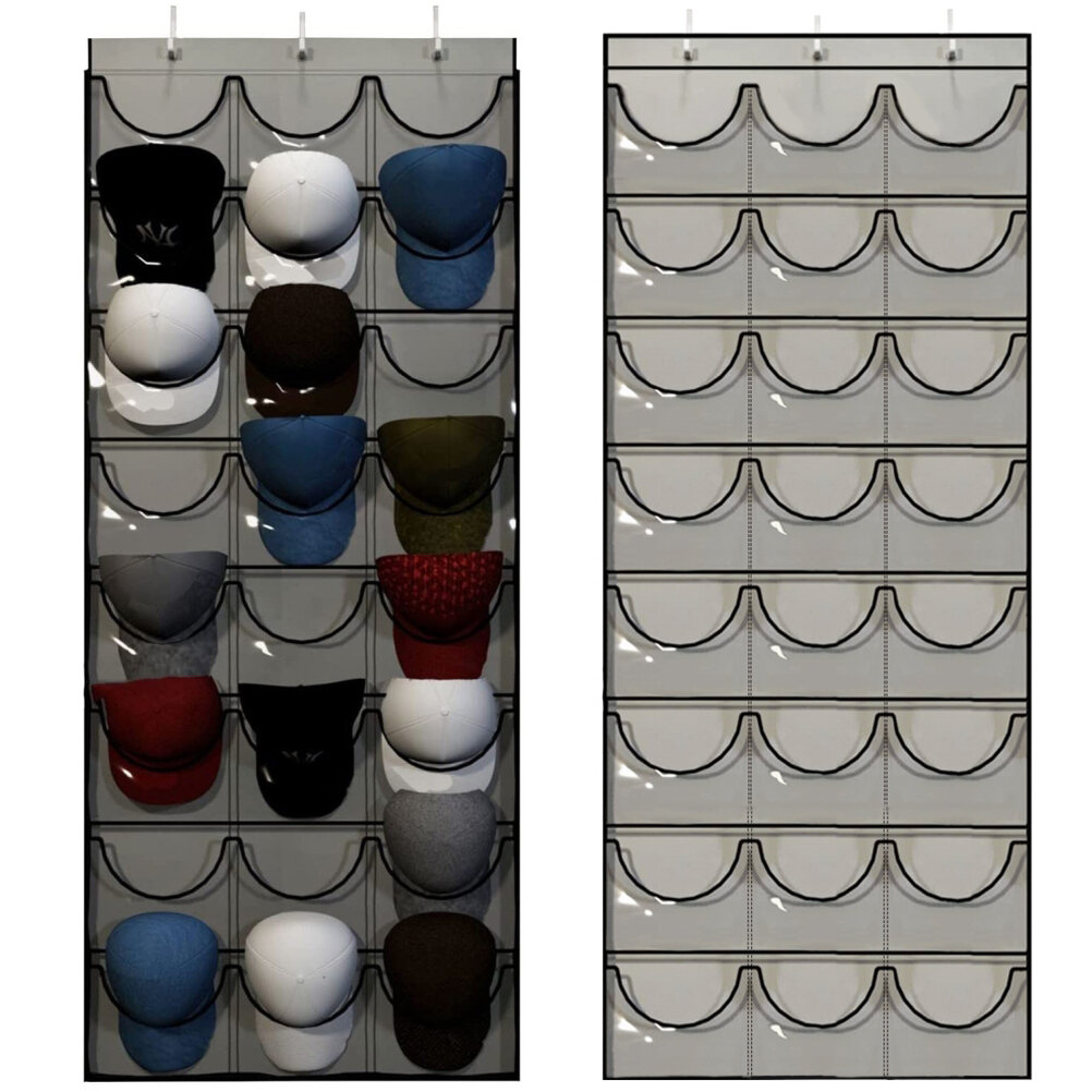 Вешалка для шляп с 24 карманами для органайзера для бейсбольных кепок, подвесной держатель для хранения шляп для стены шкафа
