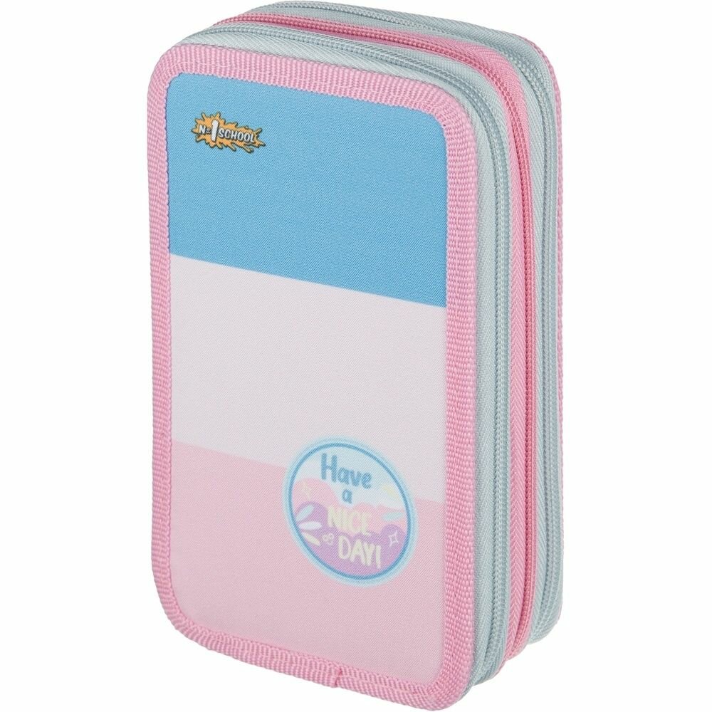 Пенал №1 School "Casual", розово-голубой, ткань, 3 отделения, 190х110 мм (ПКТ 12-20)