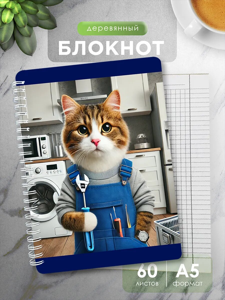 Блокнот деревянный Wood-Book с принтом подарок специалисту по ремонту бытовой техники