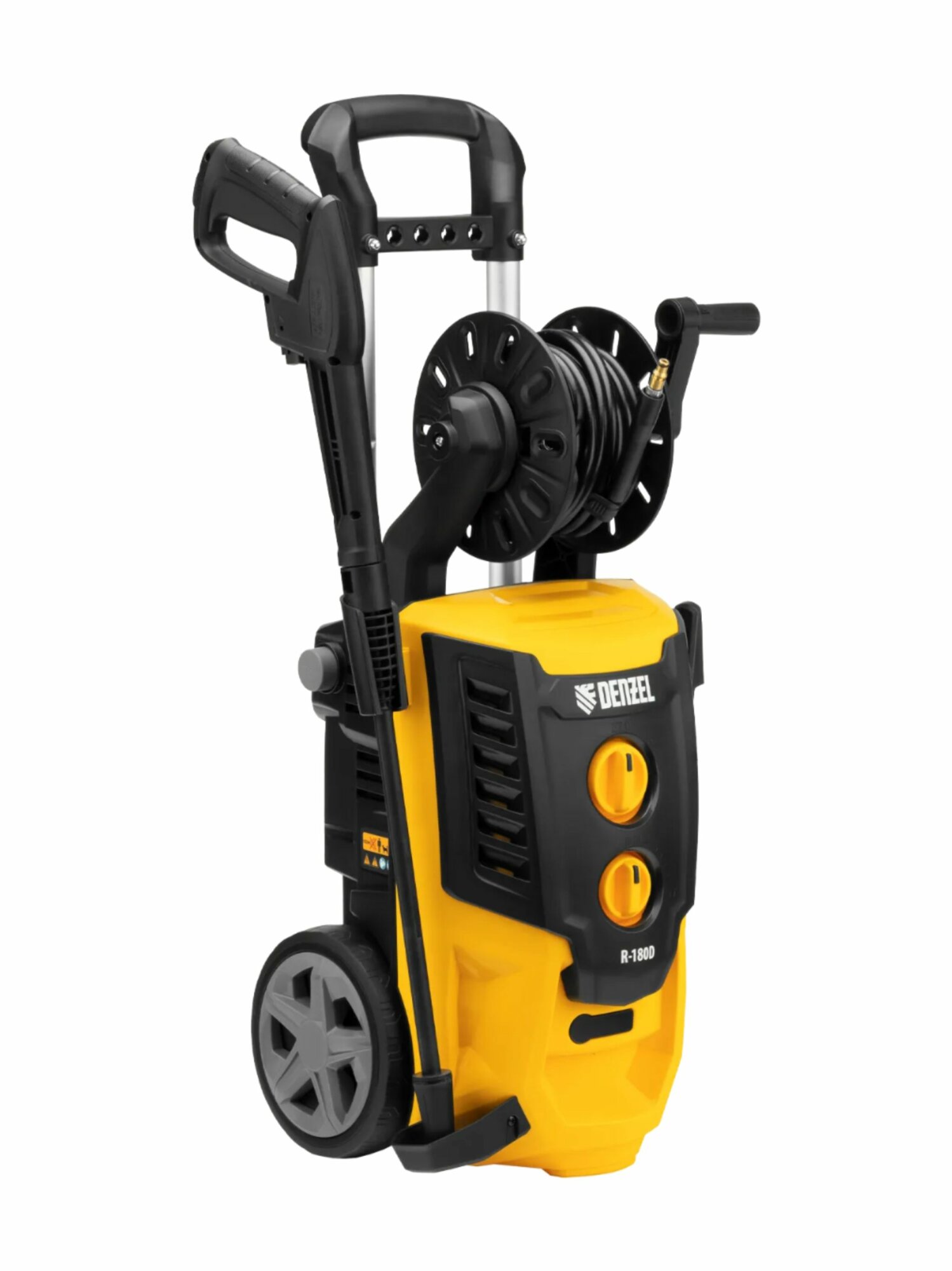 Мойка высокого давления Denzel R-180D, 2200 Вт, 180 бар, 380 л/ч, с барабаном, оранжевая/черная