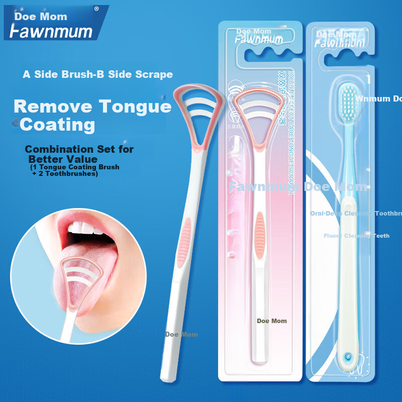 FAWNMUM Tongue Coating Cleaning Care Set Tongue Coating Cleaner Gel Tongue Coating Brush Tongue Scraper Tongue Cleaner