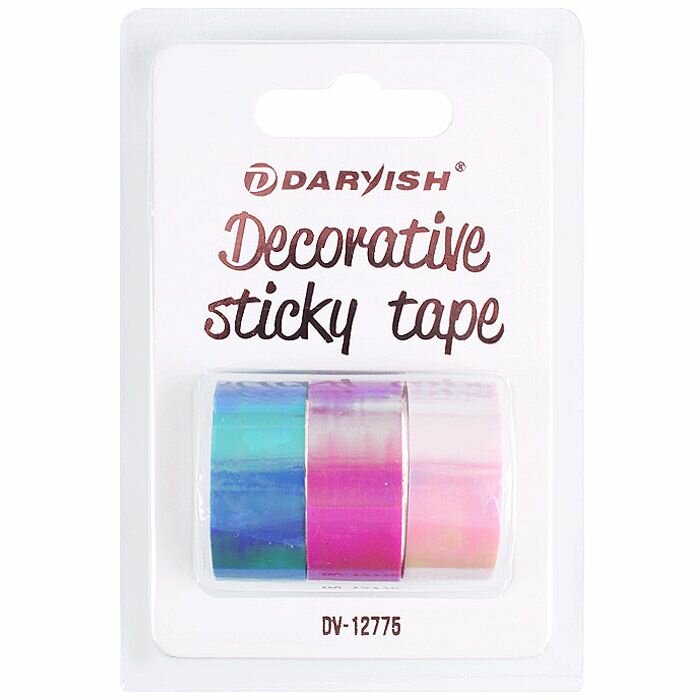 Клейкая лента декоративная 15ммx3м, 3 штуки в упаковке, голографика, ассорти