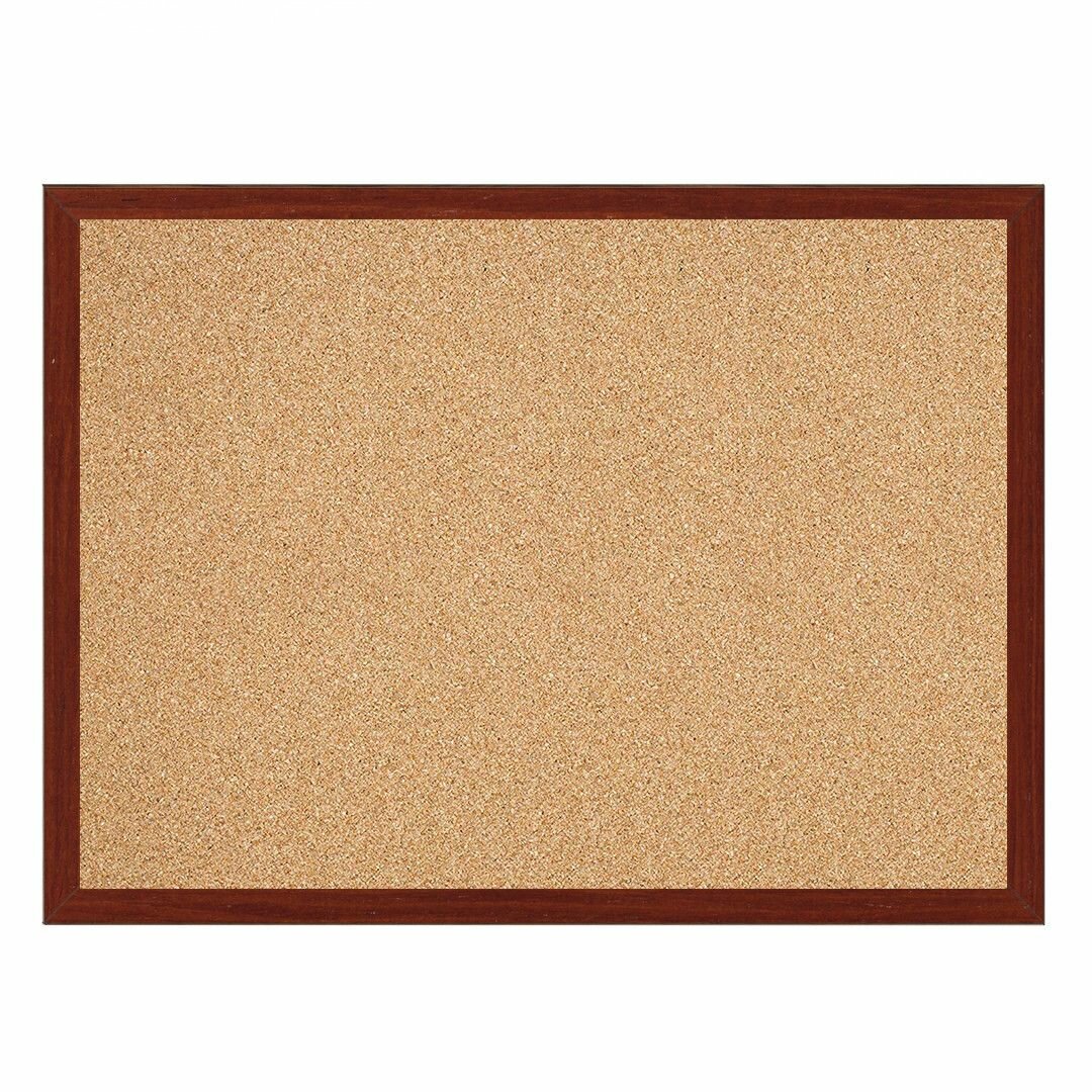 Пробковая доска 50х70 (см.) в деревянной раме, цвета "Красное Дерево" на стену, информационная для заметок