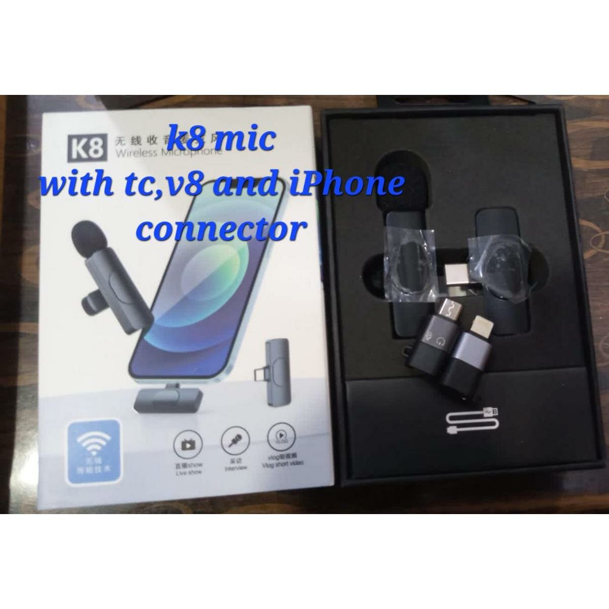 Беспроводной Bluetooth-микрофон K8, универсальный Plug n Play, аудиомикрофон, мини-ошейник (3 в 1) для C-Type, Android и