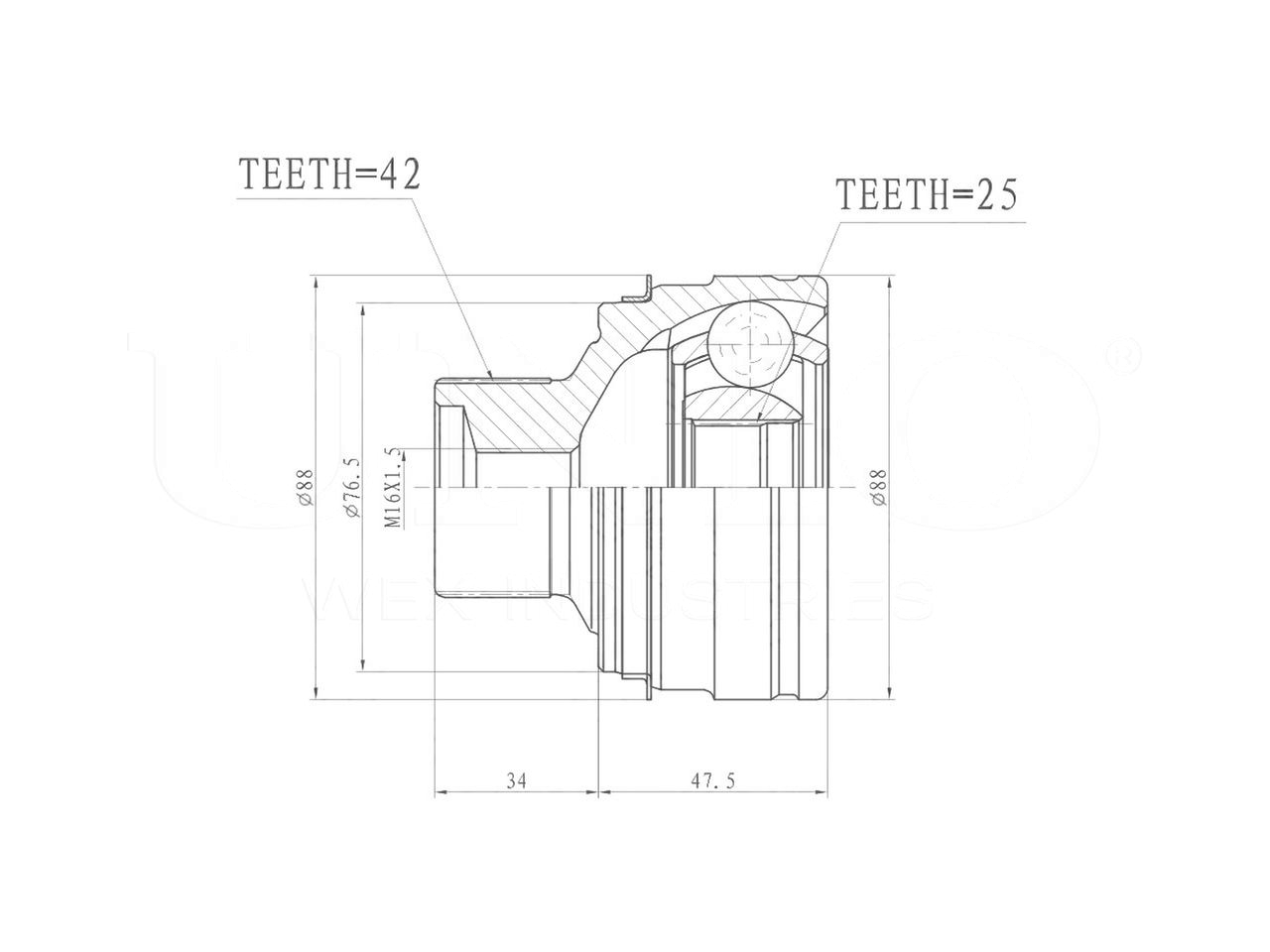 UNIO CVJ-20103 (8K0407271AF / 8K0407271AL / 8K0407305J) шрус внешний Audi (Ауди) a4 iv, v 08-, q5 08-, a5 i, II 07- (мкпп / акпп