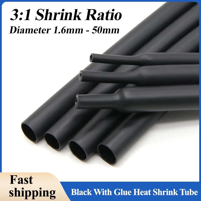 Черная термоусадочная трубка 3:1 с клеем, полиолефиновая 4.0mm, 1 meter