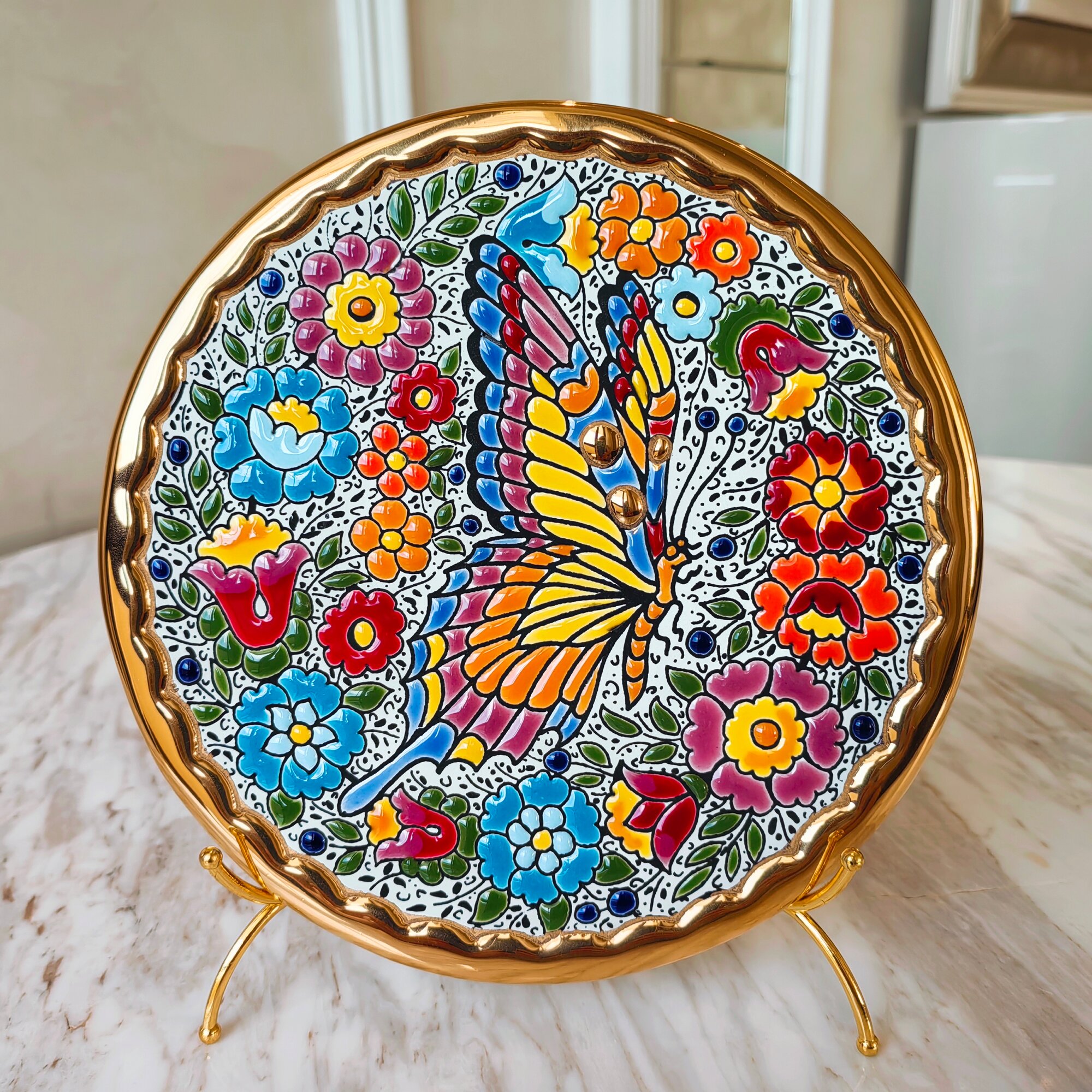 Тарелка декоративная, настенная Cearco диаметр 17 см, ручная работа испанских мастеров.