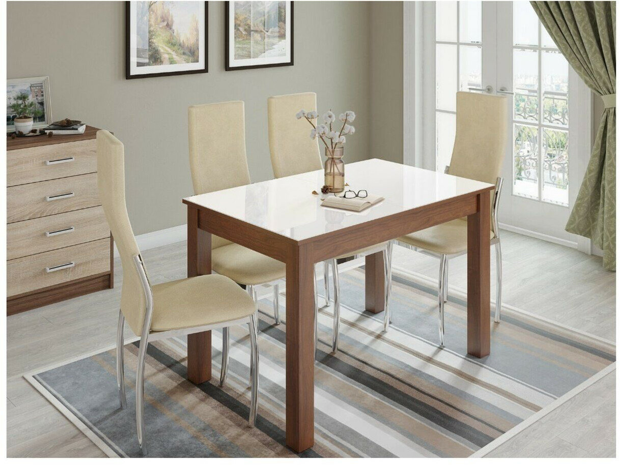 Стол обеденный 1200х800, раскладной, механизм бабочка, орех шоколадный/лакобель белый