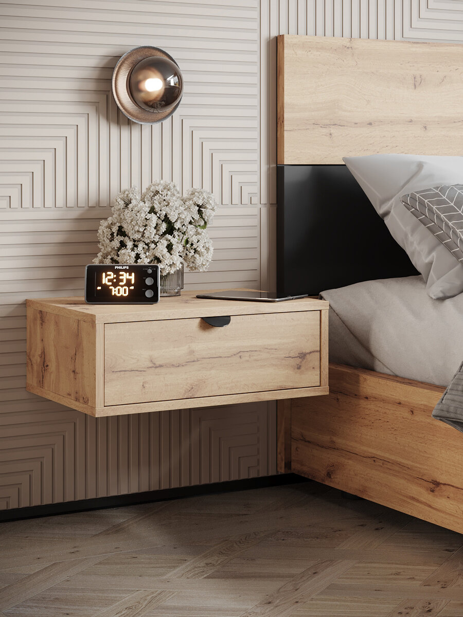 Прикроватная подвесная тумба Фабрика Стиль Шери 1, 398х184х350 мм, дуб вотан