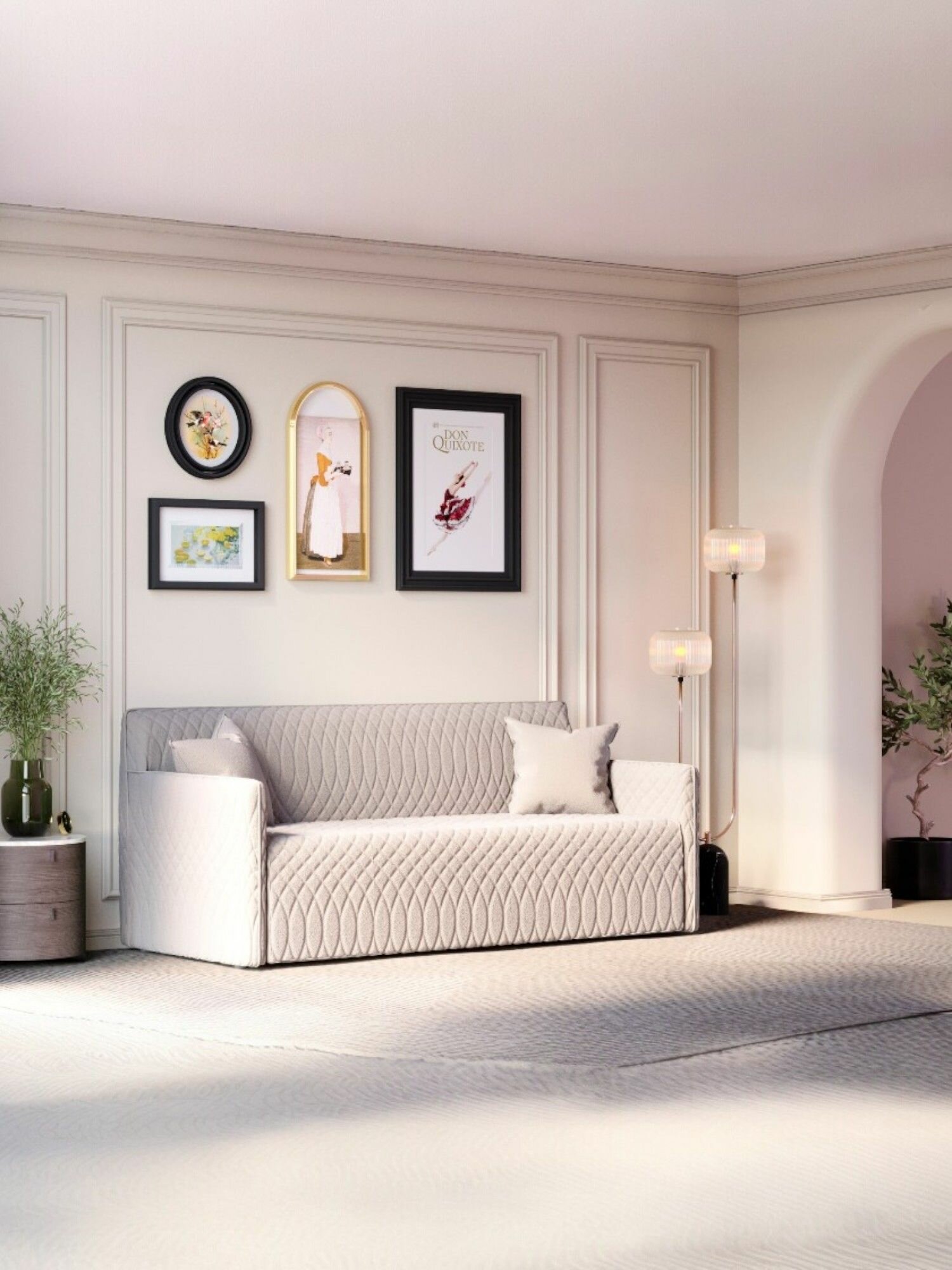 Прямой диван Manons Maison Easy, Велюр Бежевый, 210х98х85 см