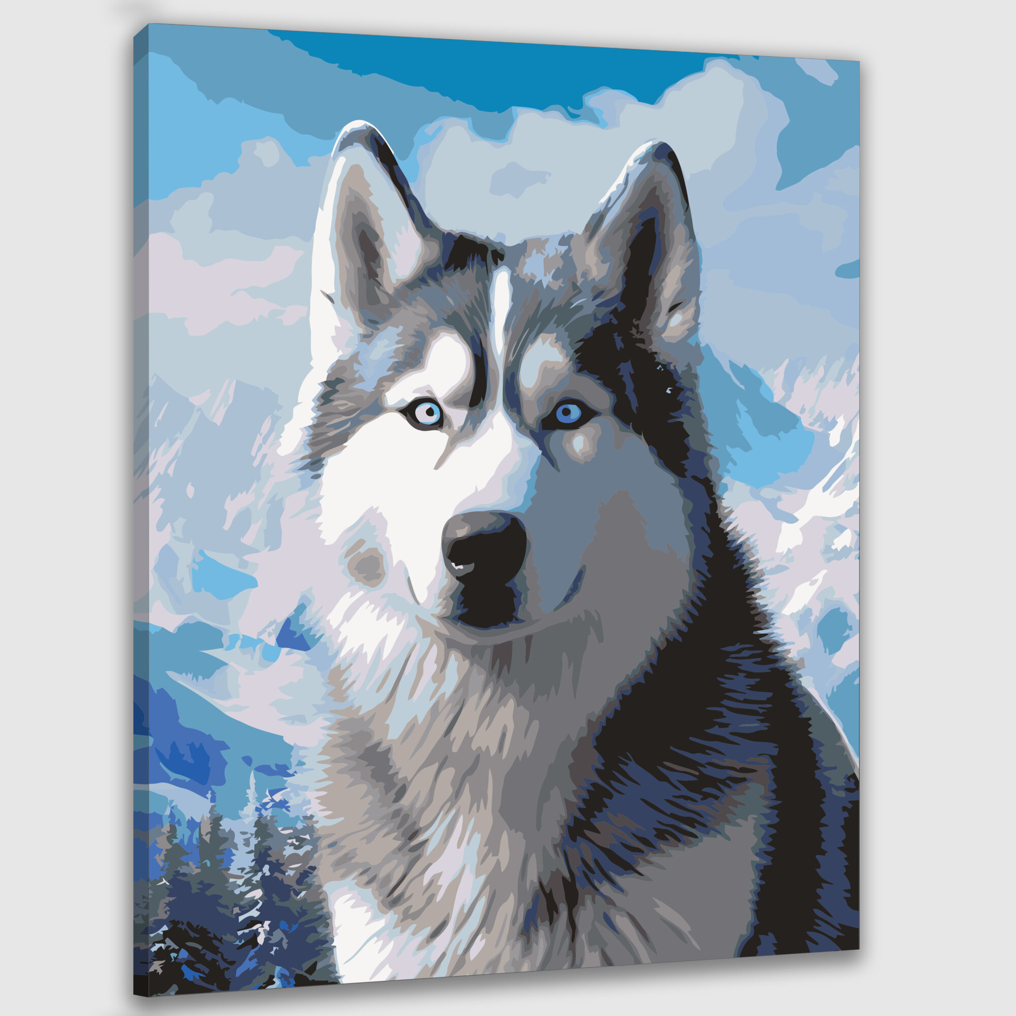 Картина по номерам 40x50 см, силу, грация, хаски, голубые глаза, гладкая шерсть, заснеженный пейзаж