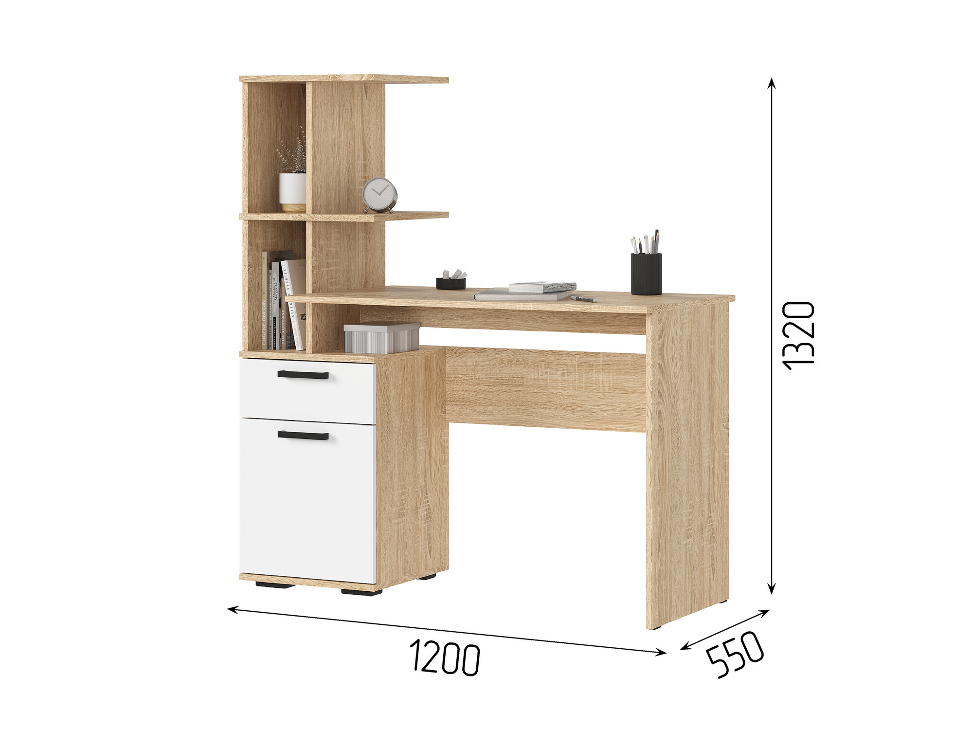 Стол письменный санса СТ-01 (1200х1320х550) цвет Дуб сонома - Белый