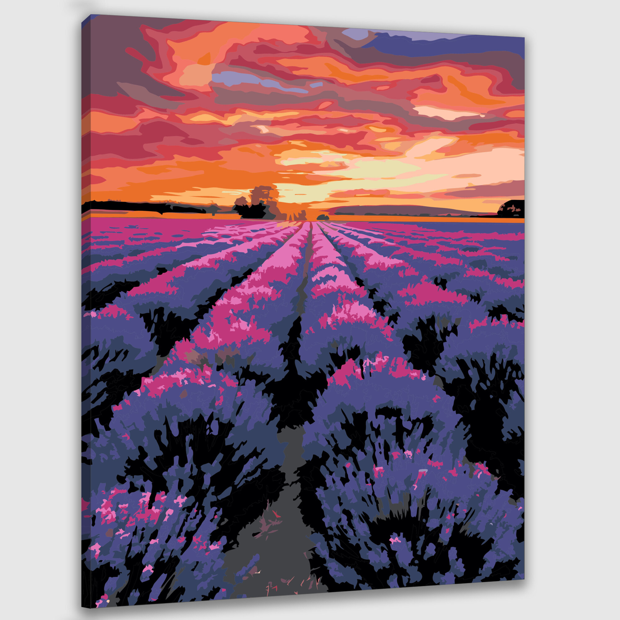 Картина по номерам 40x50 см, лесная поляна, лаванда, закат, свет, аромат, цветы, глаза, умиротворение