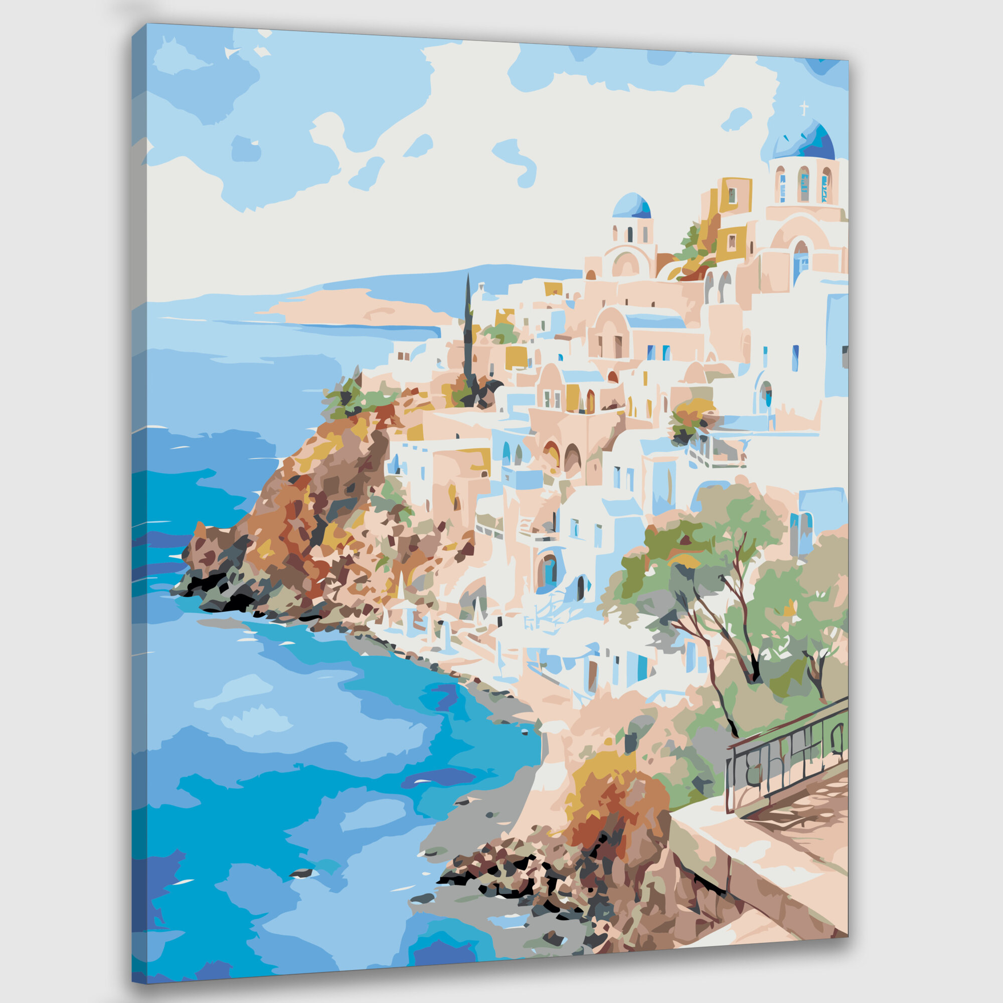 Картина по номерам 40x50 см, акварельный пейзаж, греческие острова, бирюзовые воды, скалистые берега