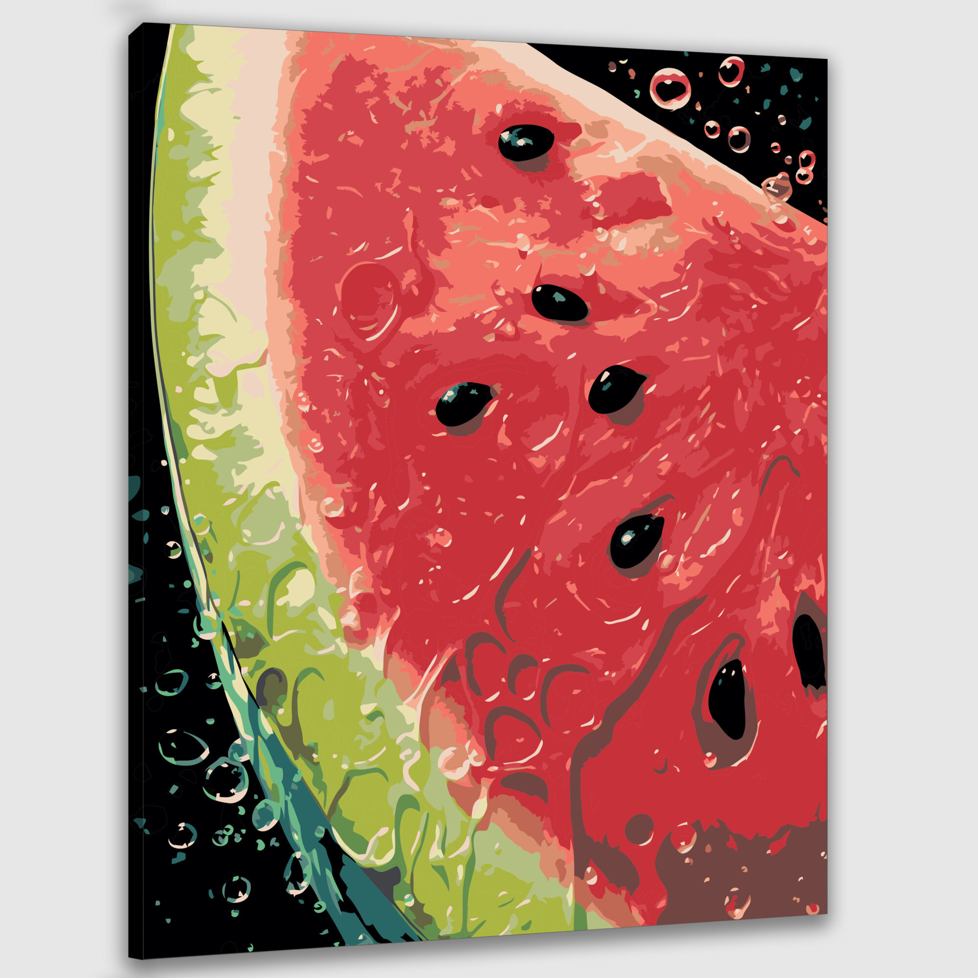 Картина по номерам 40x50 см, арбуз, сочный, ломтик, роса, освежающий, аппетитный, вкус, летние фрукты, крупный план