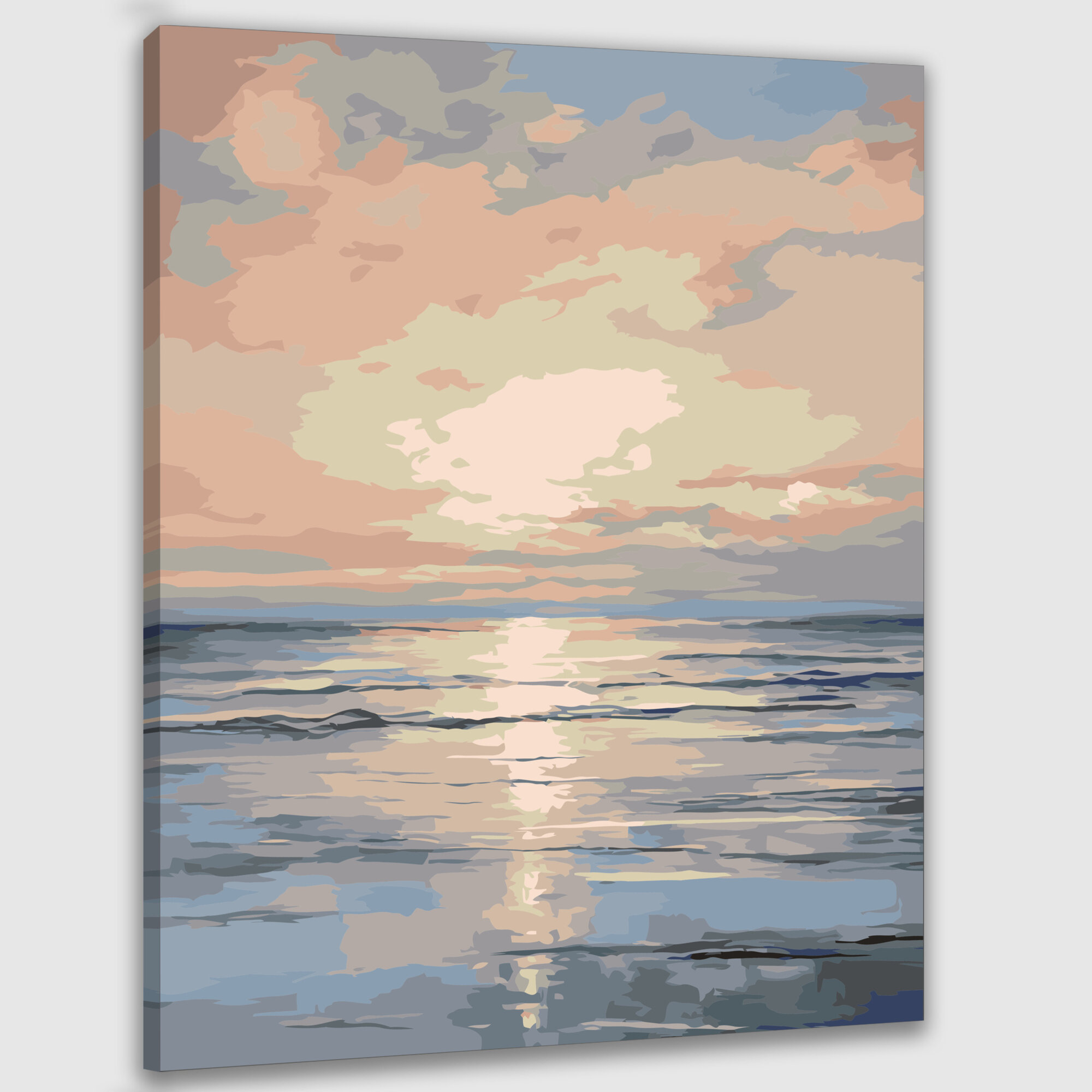 Картина по номерам 40x50 см, картина маслом, морской пейзаж, рассвет, спокойные воды, отражение солнца