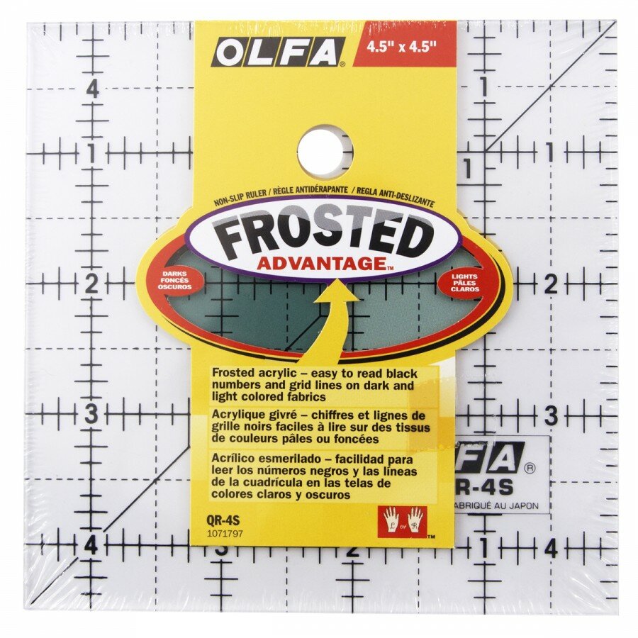 Линейка для пэчворка Frosted, градация в дюймах, квадрат 4 х 4 4" х 4" (10,16 х 10,16 см) прозрачно-матовый OLFA QR-4S