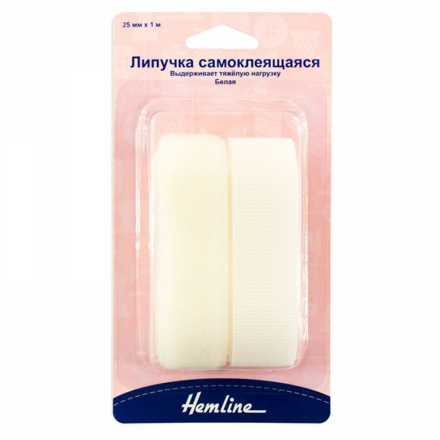 Липучка самоклеющаяся белая, 25 мм х 1м белый HEMLINE 659.25. W