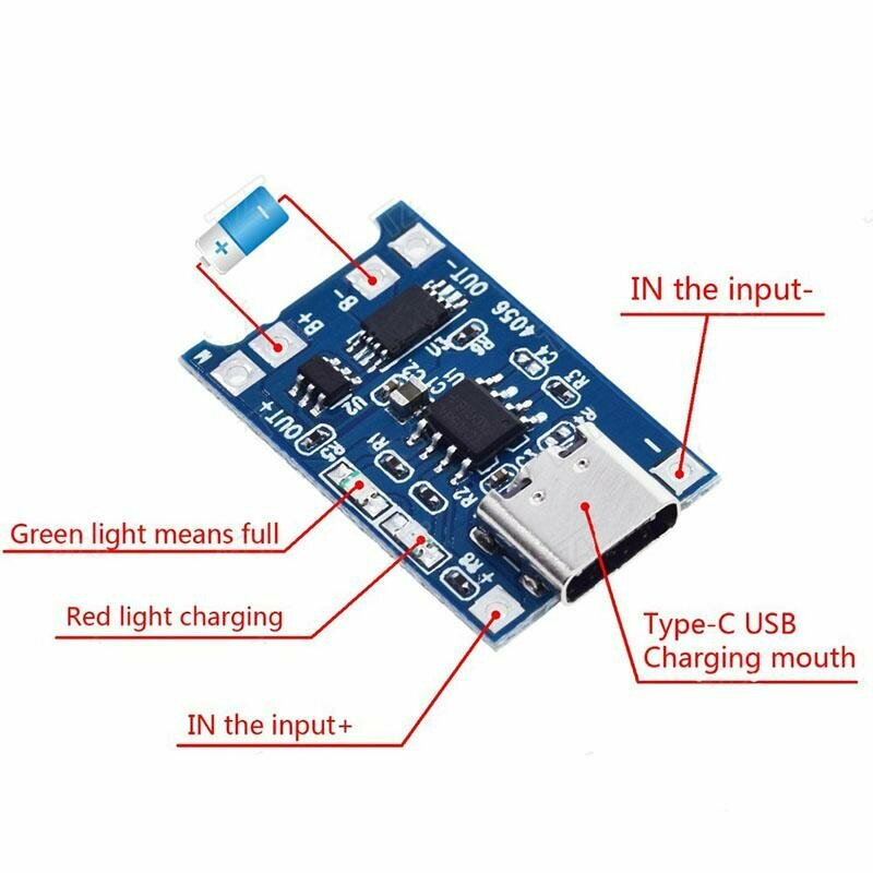 Модуль заряда аккумуляторов TP4056 , гнездо TYPE-C, 2шт