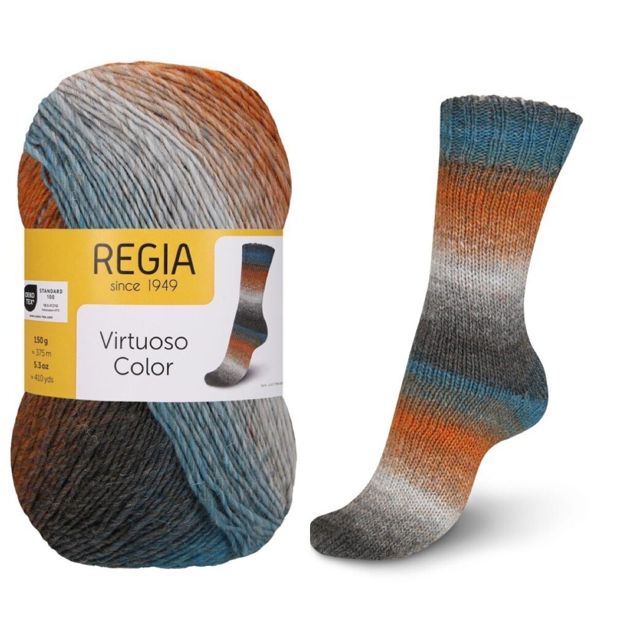 Virtuoso Color /Виртуозо Колор/ пряжа Regia, MEZ, 9801638 (03073, urban mood color (городской), белый/оранжевый/серый/синий, New!)