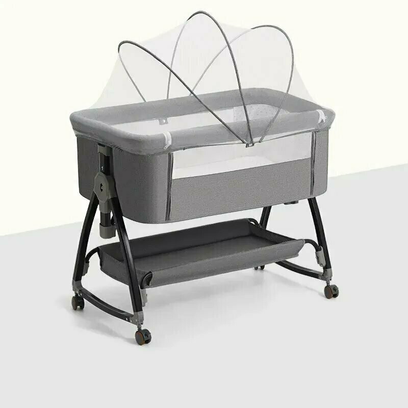 Колыбель "Beside", маятниковая, серая, 50 см x 93 см x 53 см